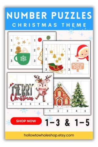 Christmas Number Sequence Puzzles for Toddlers – Hollow to Whole