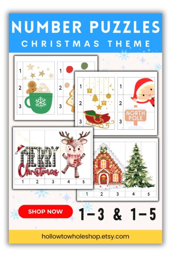 Christmas Number Sequence Puzzles for Toddlers – Hollow to Whole