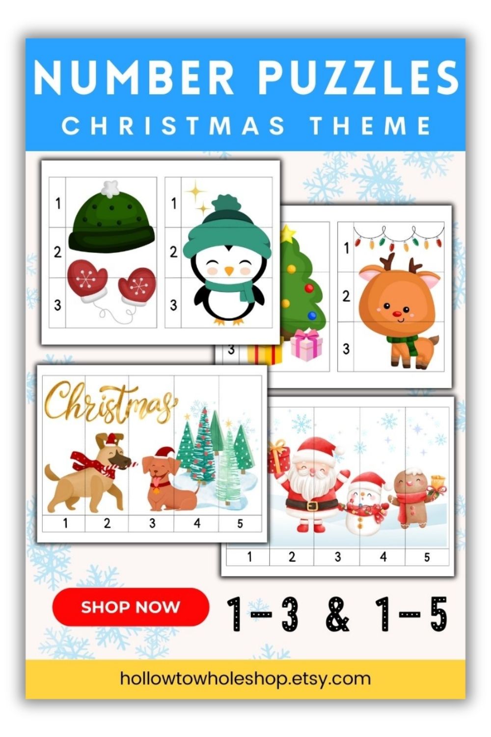 Christmas Number Sequence Puzzles for Toddlers – Hollow to Whole